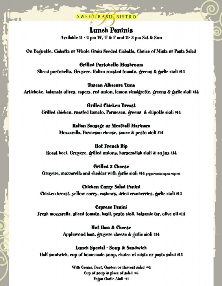 Lunch Menu - Sweet Basil Bistro