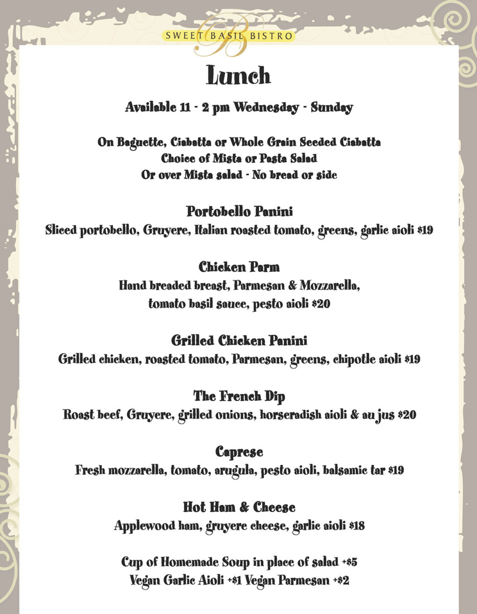 Lunch Menu - Sweet Basil Bistro